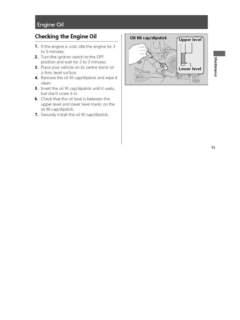 Checking The Engine Oil - Honda Dio 110 (2021) Manual | PDF