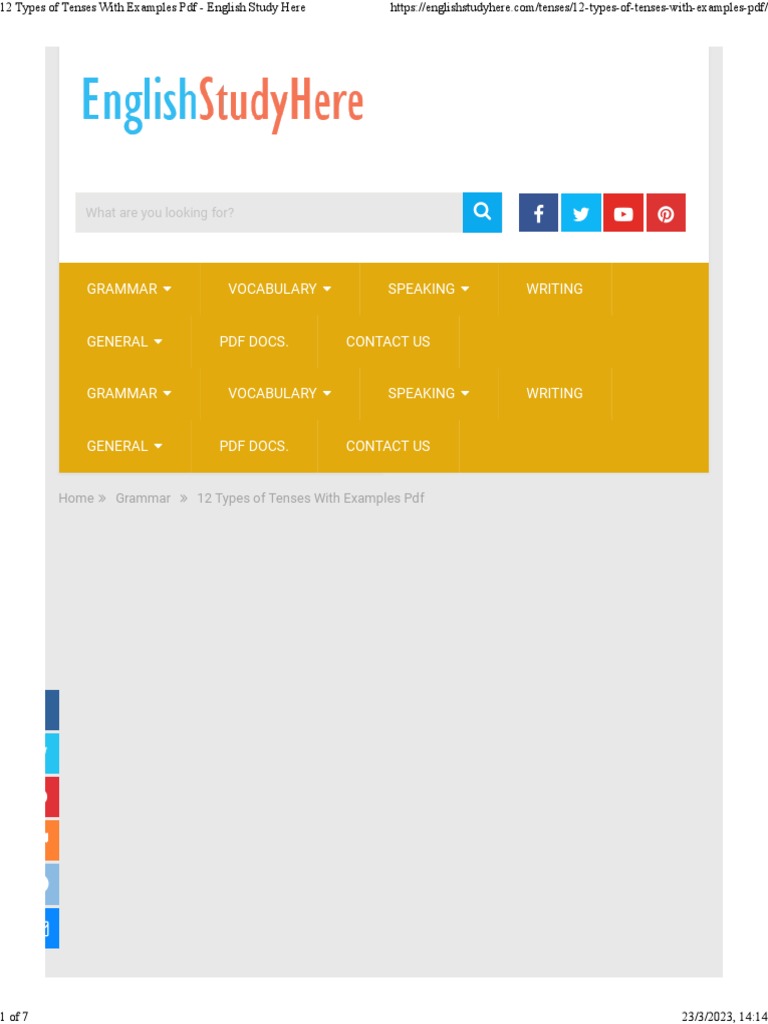 12 Types of Tenses With Examples PDF - English Study Here | PDF ...