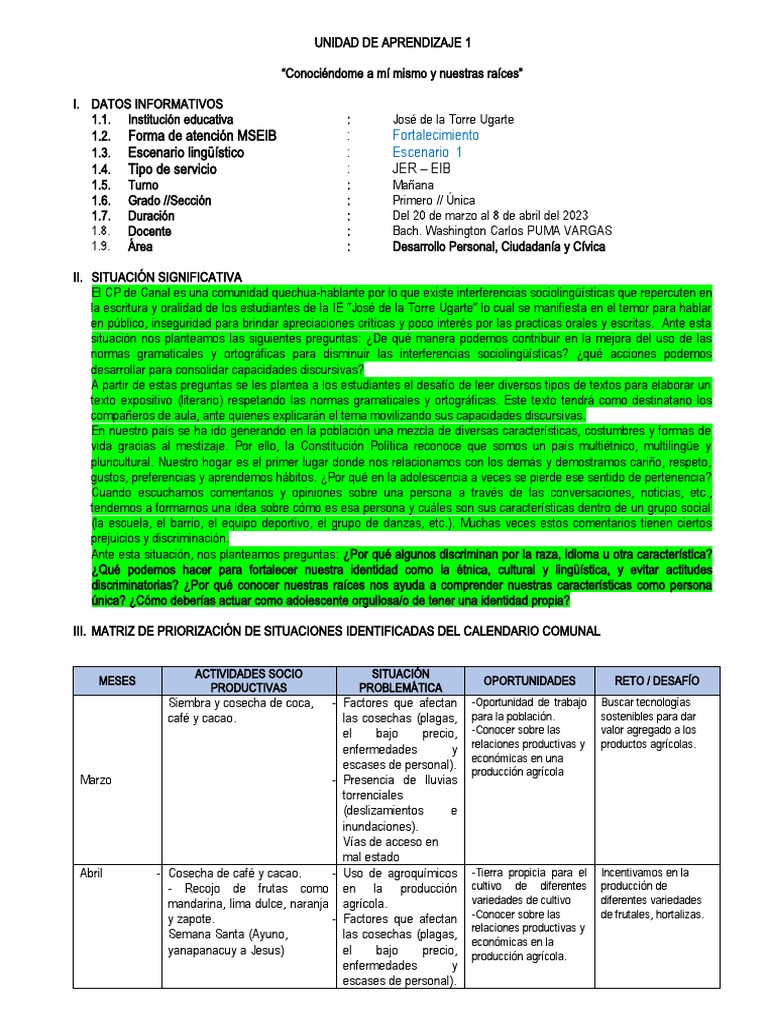 Unidad de Aprendizaje 1 DPCC - 2° 2023 | PDF | Aprendizaje | Las emociones