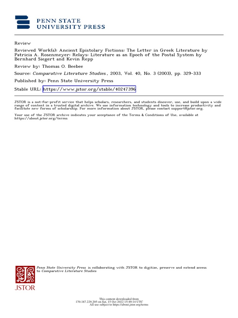 Book Review - Relays Literature As An Epoch of The Postal System | PDF ...