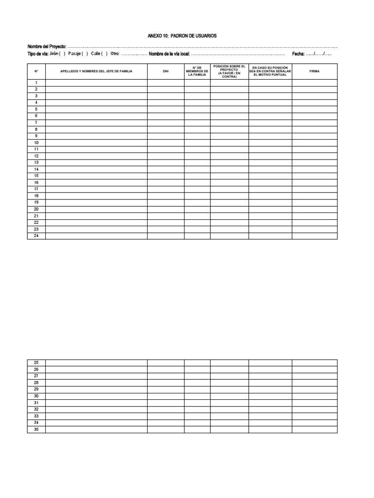 Anexo Padron de Usuarios | PDF