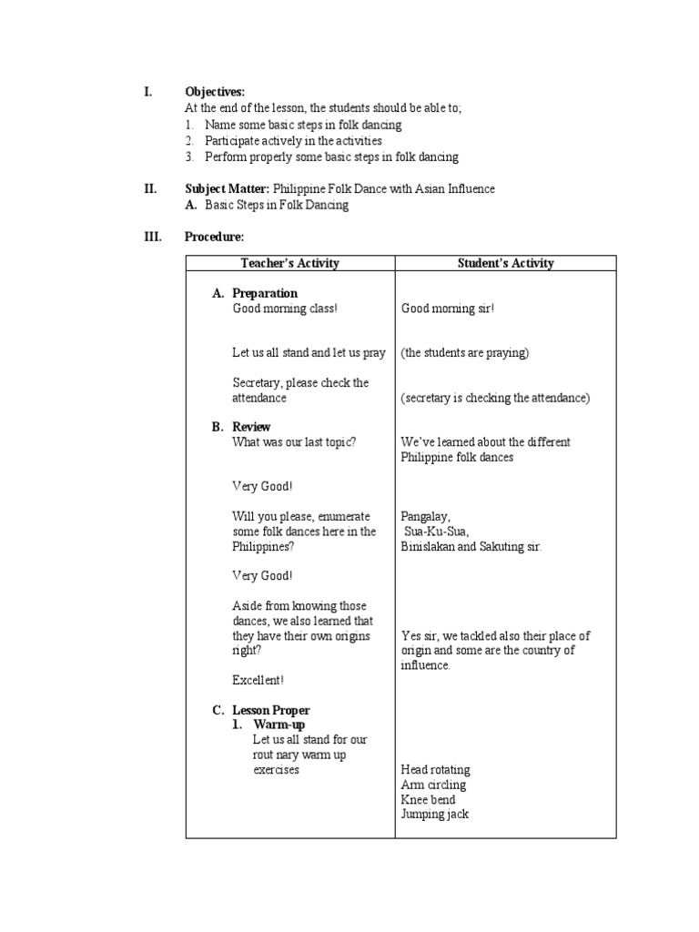 Final Demo Lesson Plan | PDF | Dances | Pedagogy