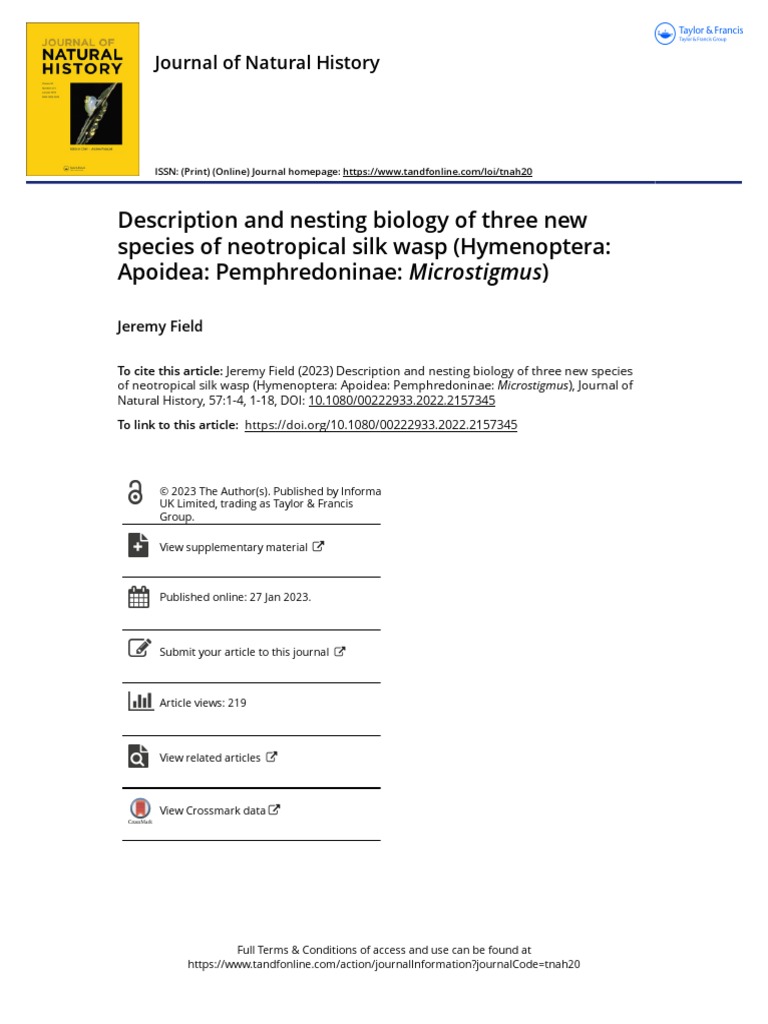 Description and Nesting Biology of Three New Species of Neotropical ...