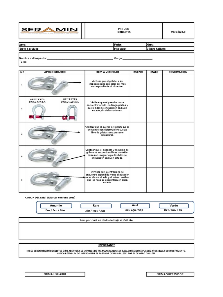 Inspección de Grilletes Pre Uso | PDF