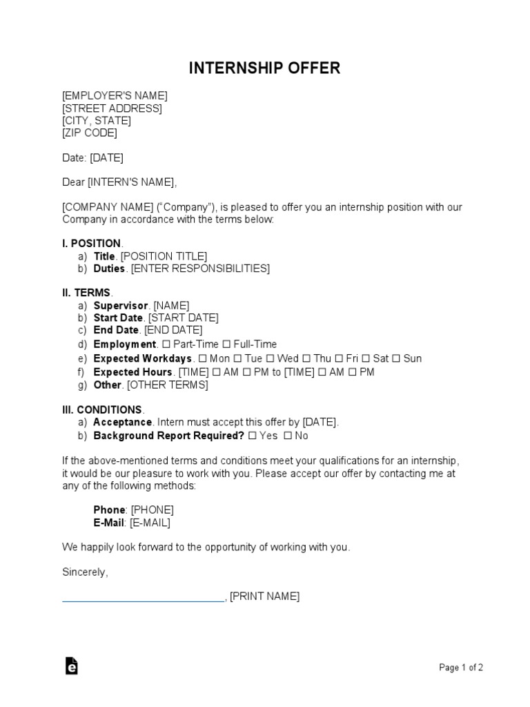 Internship Offer Letter Template | PDF