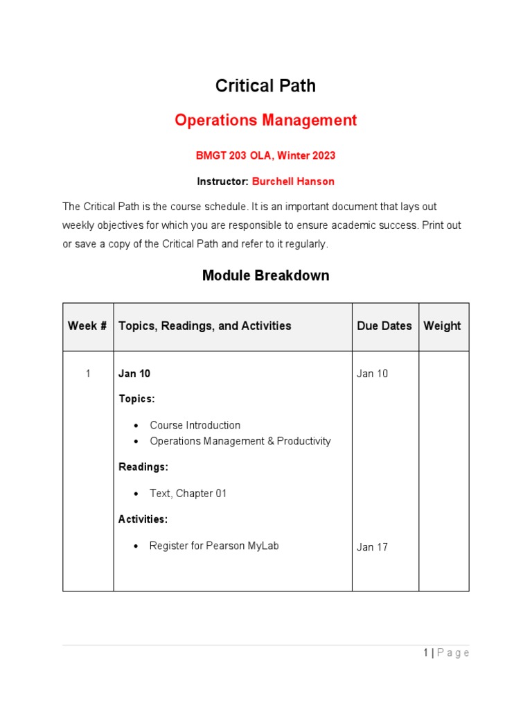 Critical Path: Operations Management | PDF | Business Process | Business