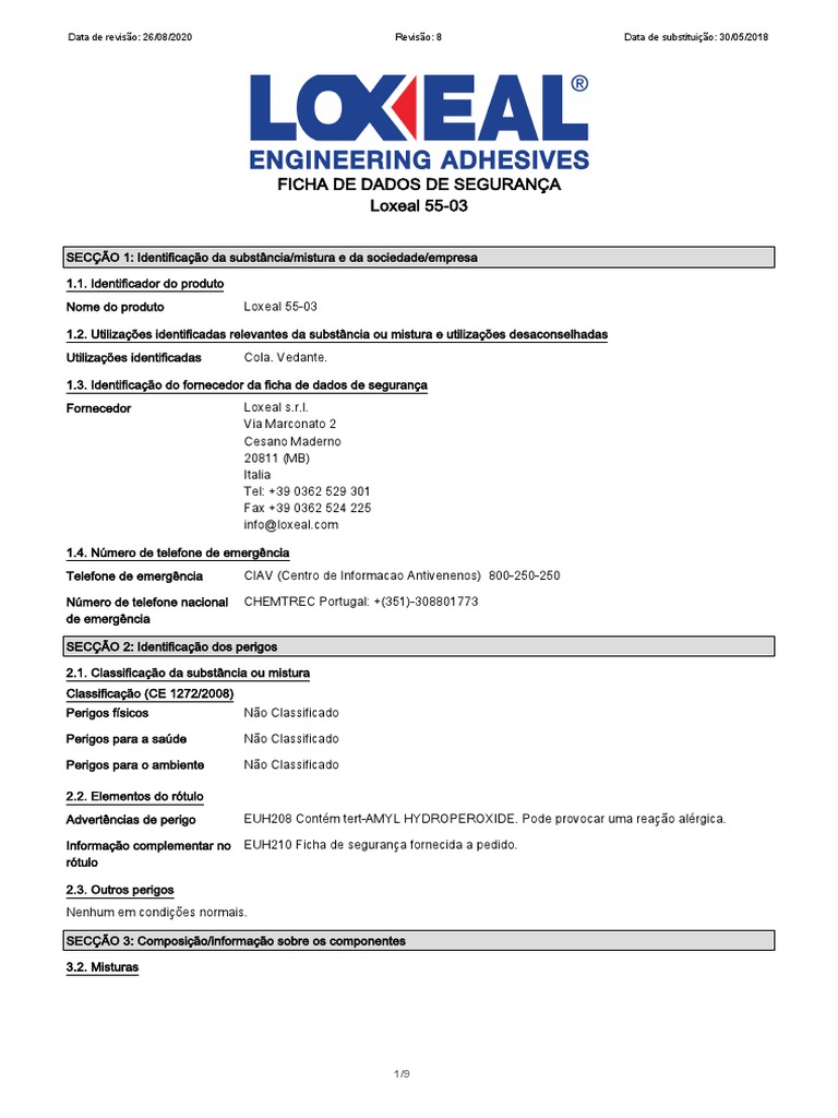 34-Loxeal 55-03 - SDS10185 - PT | PDF | Solubilidade | Desperdício