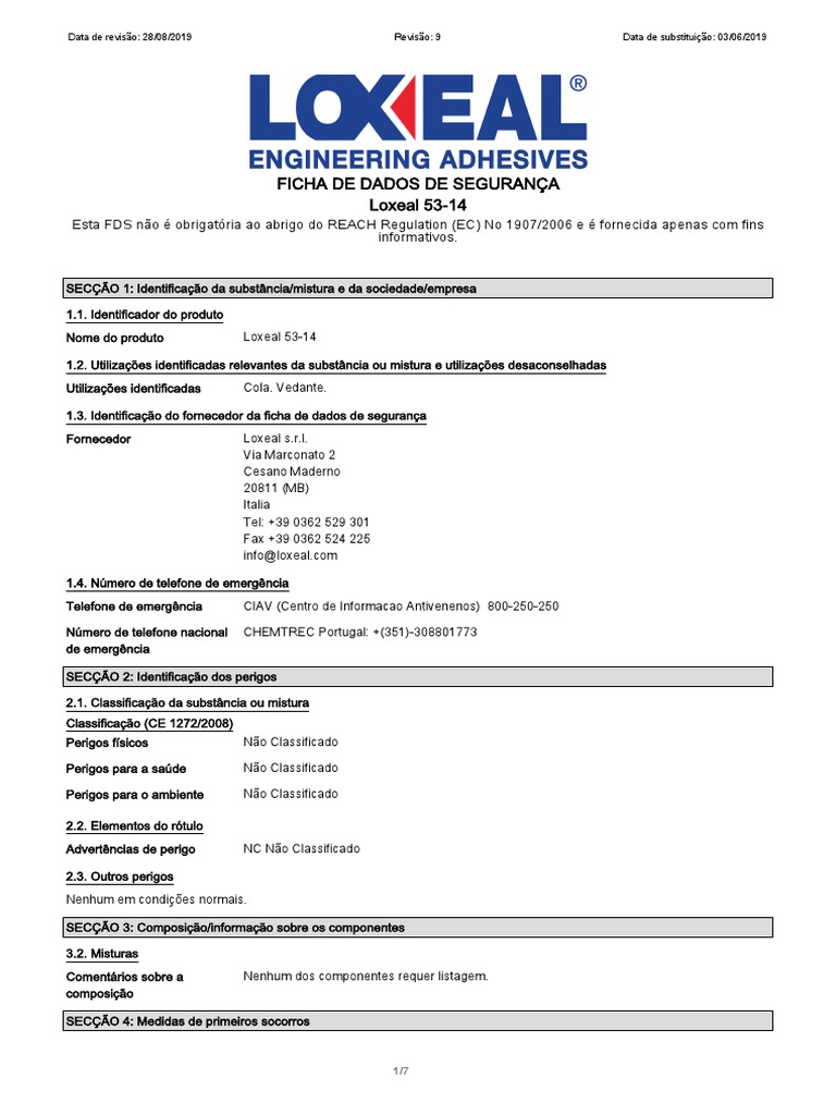 Ficha de Dados de Segurança Loxeal 53-14 | PDF | Solubilidade | Desperdício