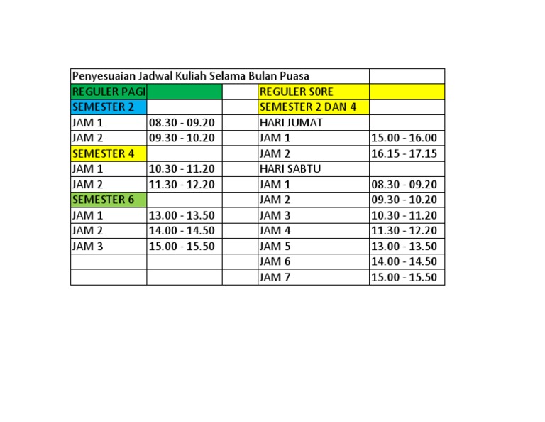 Penyesuaian Jadwal Selama Bulan Ramadhan PDF | PDF