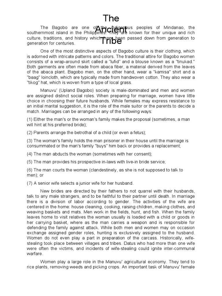 Bagobo Culture and Traditions | PDF | Marriage | Clothing