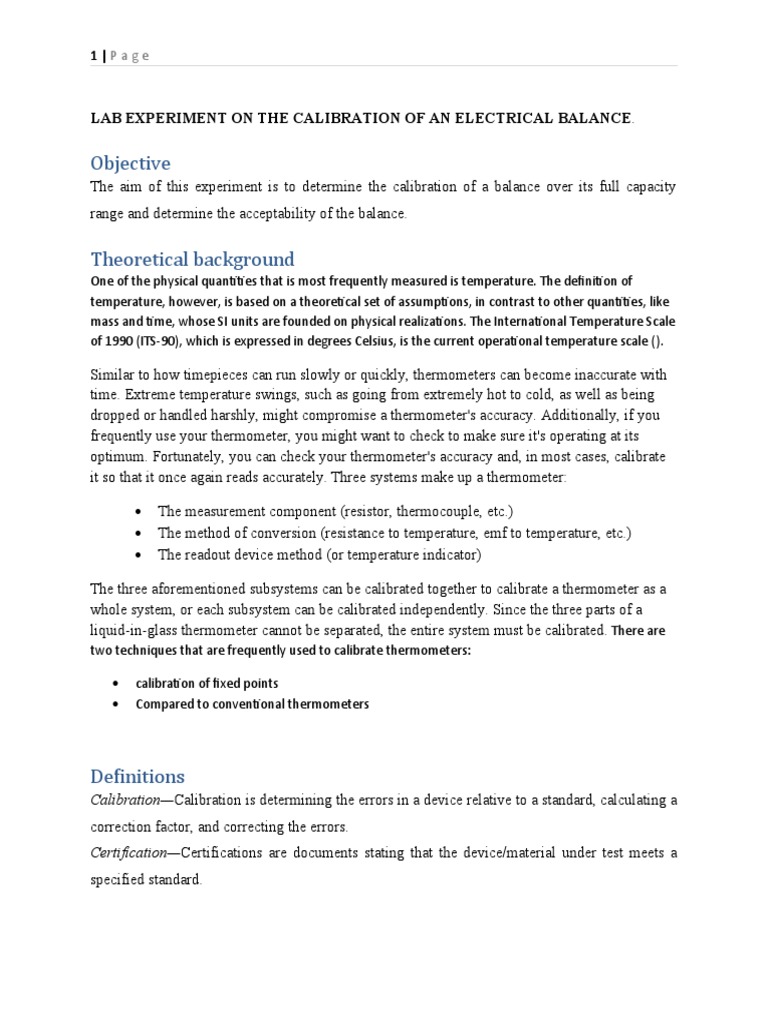 Experiment - Calibration of An Electrical Balance | Download Free PDF ...
