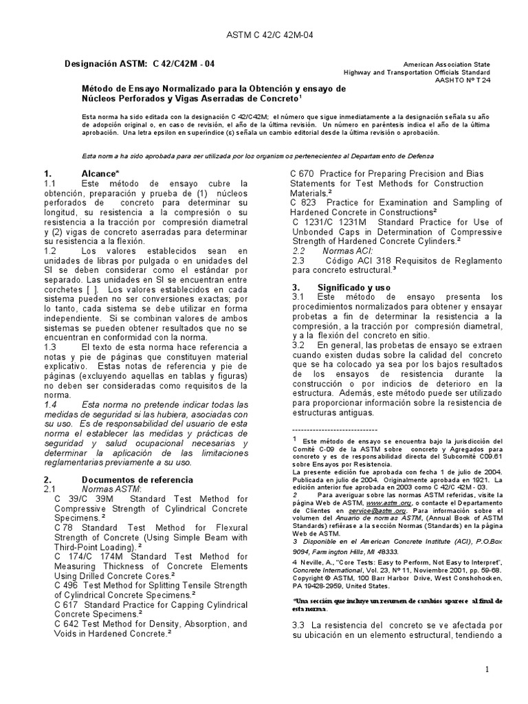 ASTM C 42 Extraccion | PDF | Hormigón