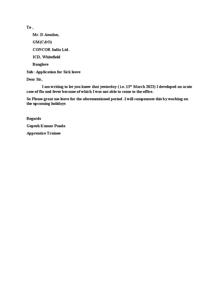 Sick Leave Application for March 13 | PDF