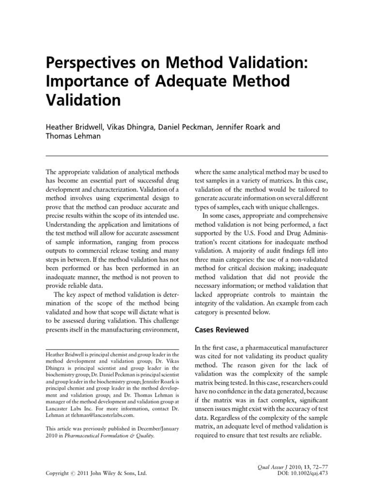 Perspectives On Method Validation PDF | PDF | Detection Limit ... Perspectives On Method Validation PDF | PDF | Detection Limit ...