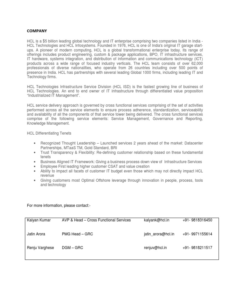 HCL Overview For RSA | PDF | Regulatory Compliance | Business