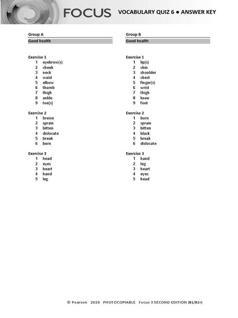 Focus3 2E Vocabulary Quiz Unit6 GroupA B ANSWERS PDF | PDF