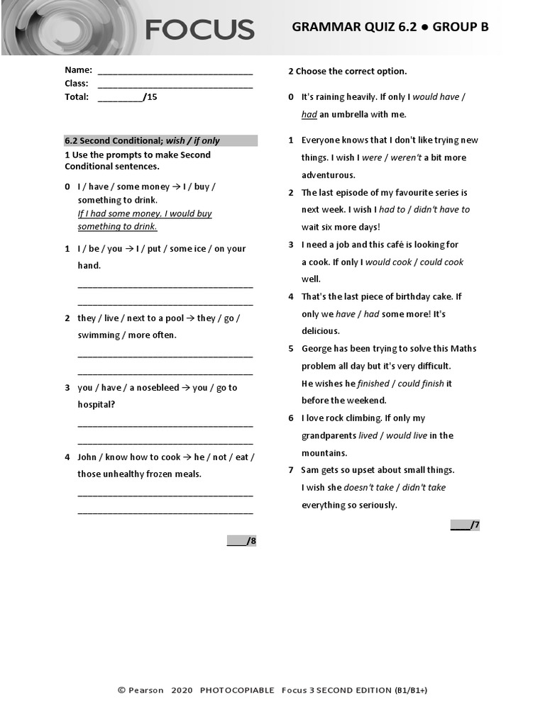 Focus3 2E Grammar Quiz Unit6 2 GroupB PDF | PDF
