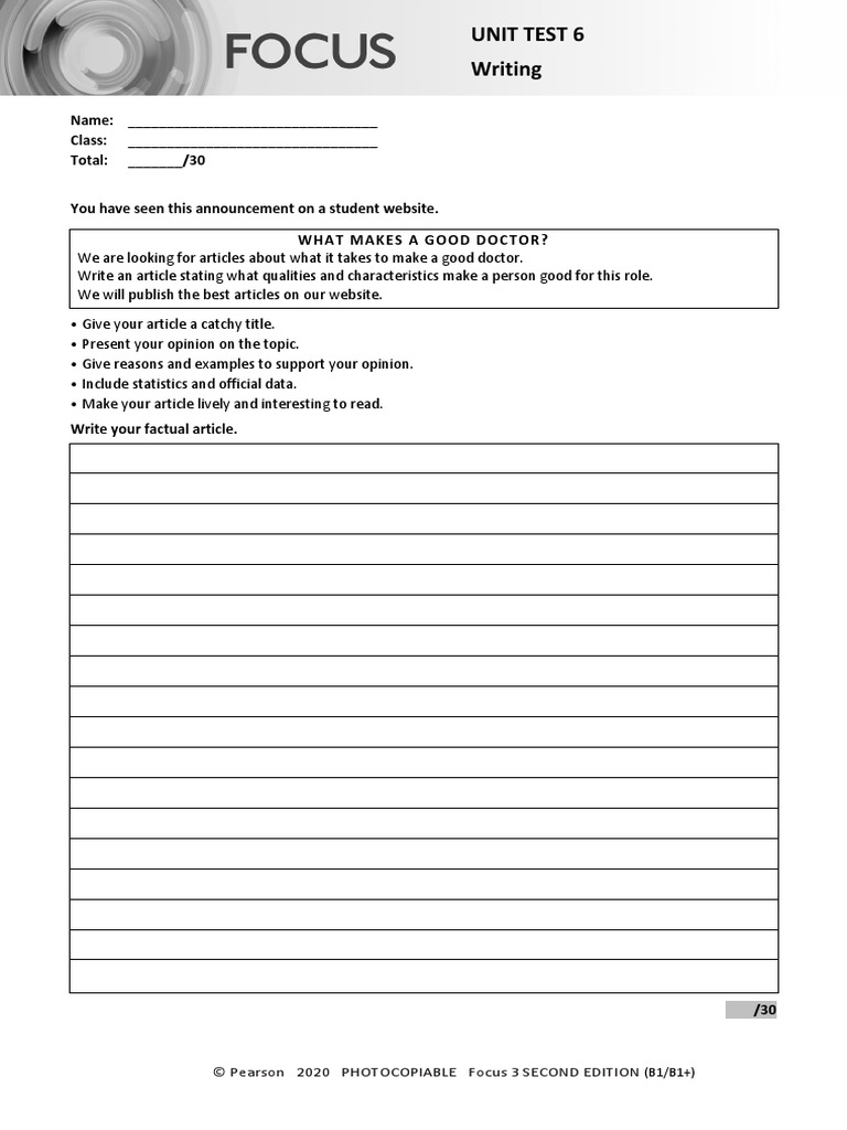 Focus3 2E Unit Test Writing Unit6 | PDF | Business
