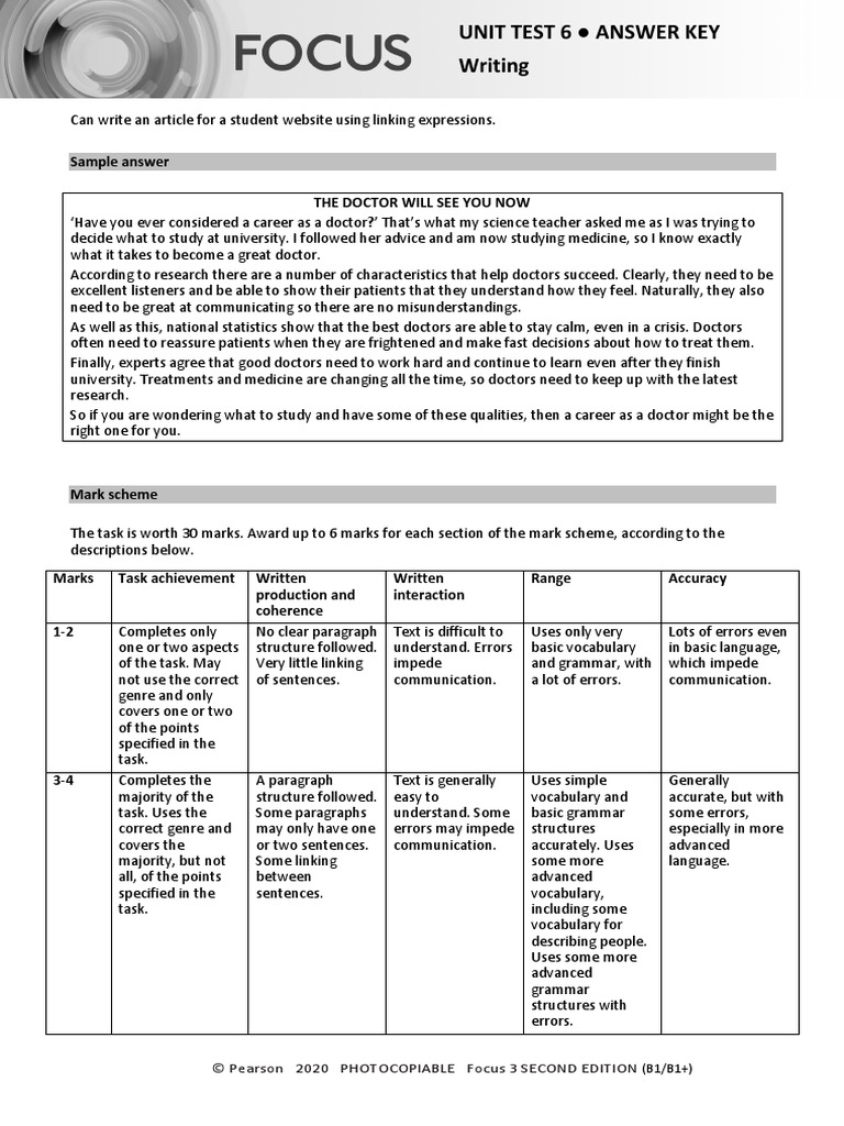 Focus3 2E Unit Test Writing Unit6 ANSWERS PDF | PDF | Vocabulary | Learning
