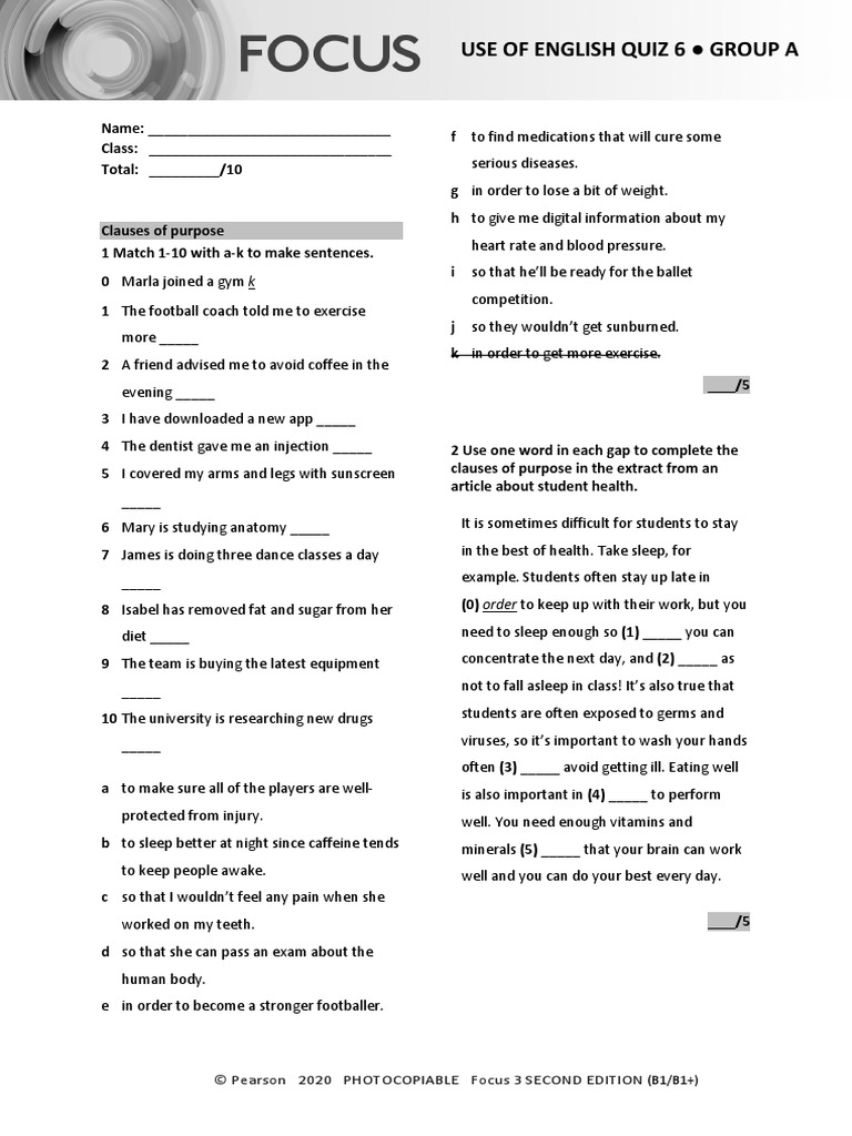 Focus3 2E UoE Quiz Unit6 GroupA | PDF | Diseases And Disorders | Health Sciences