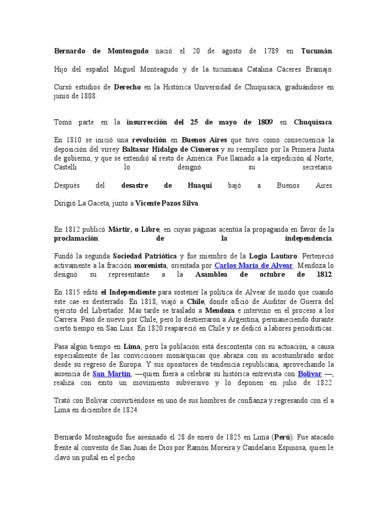 Biografía de Bernardo Monteagudo | PDF