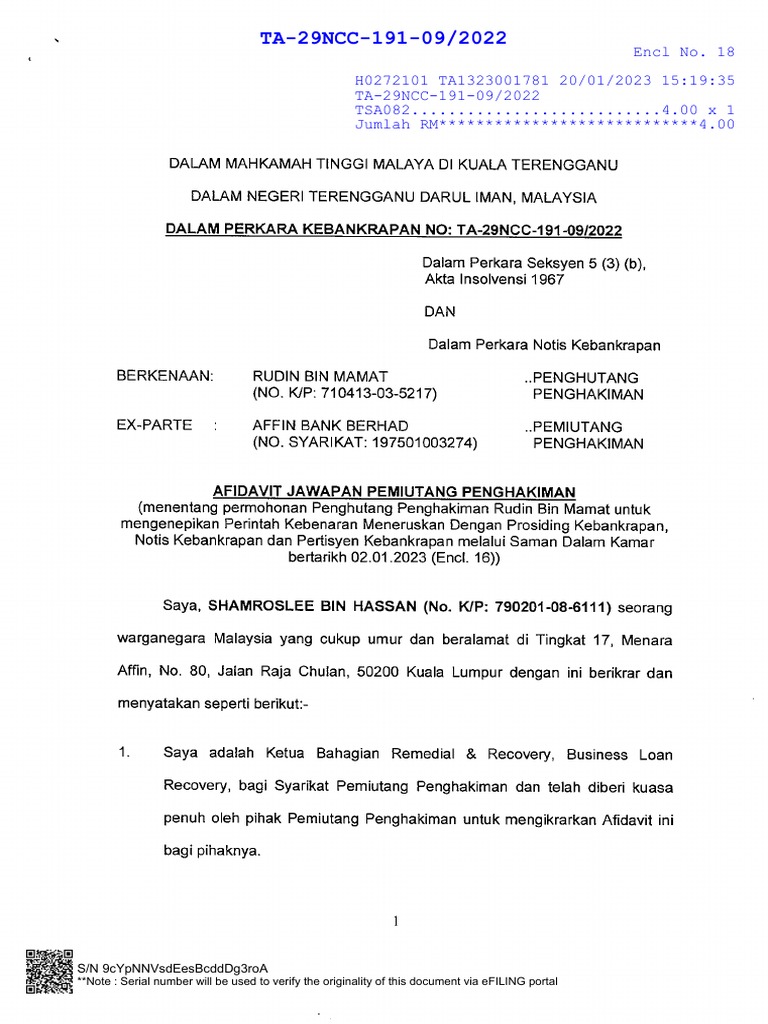 A.80-109-Afidavit Jawapan Pemiutang Penghakiman-Lmp 16-Rudin +@002-2 | PDF | Lexicology ...