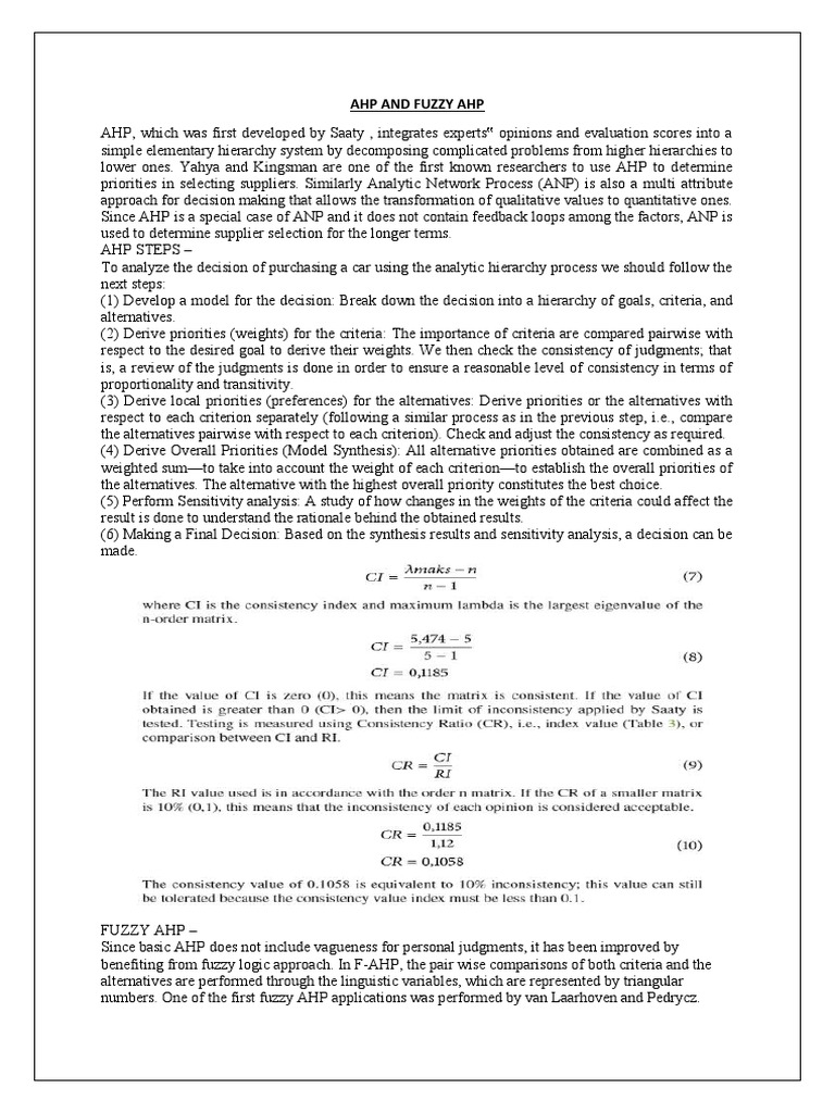 Ahp and Fuzzy Ahp | PDF | Fuzzy Logic | Analysis
