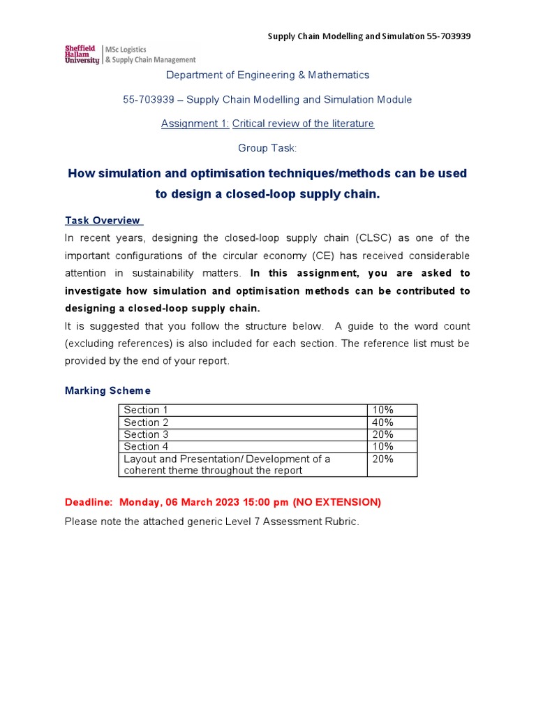 Task 1-55-703939 Supply Chain Modelling and Simulation Module 22-23 ...