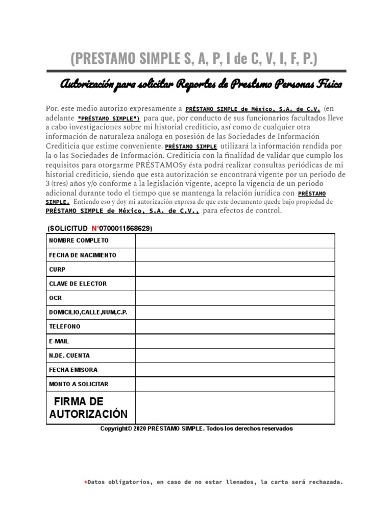 Solicitud de Préstamo Simple | PDF