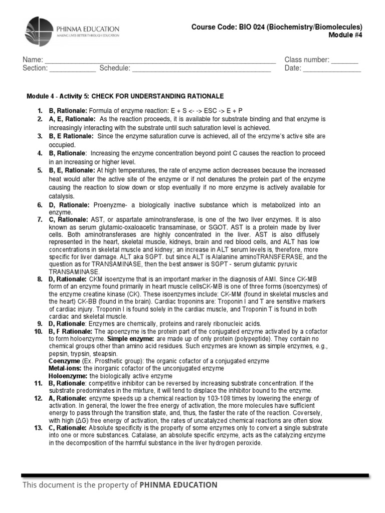 Modules 4-5 Activity 5 Explanations | PDF | Enzyme | Vitamin D