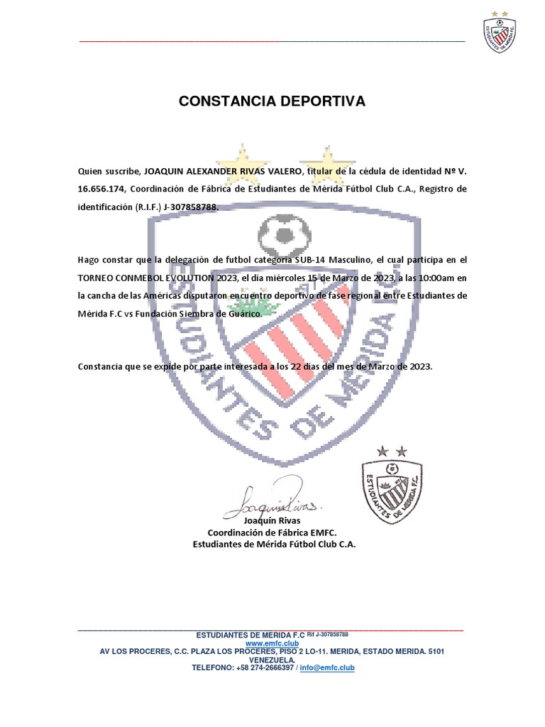 Constancia Deportiva Conmebol | PDF | Equipos deportivos | Asociación ...