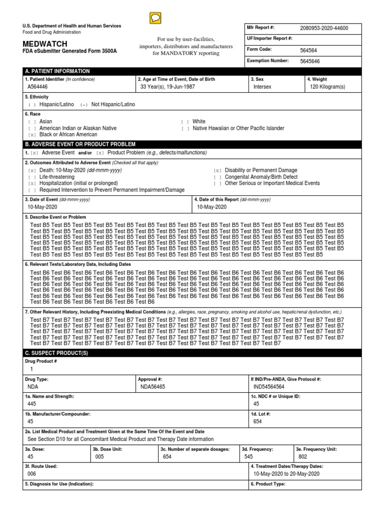 FDA Form 3500A Adverse Event Report | PDF | Food And Drug ...