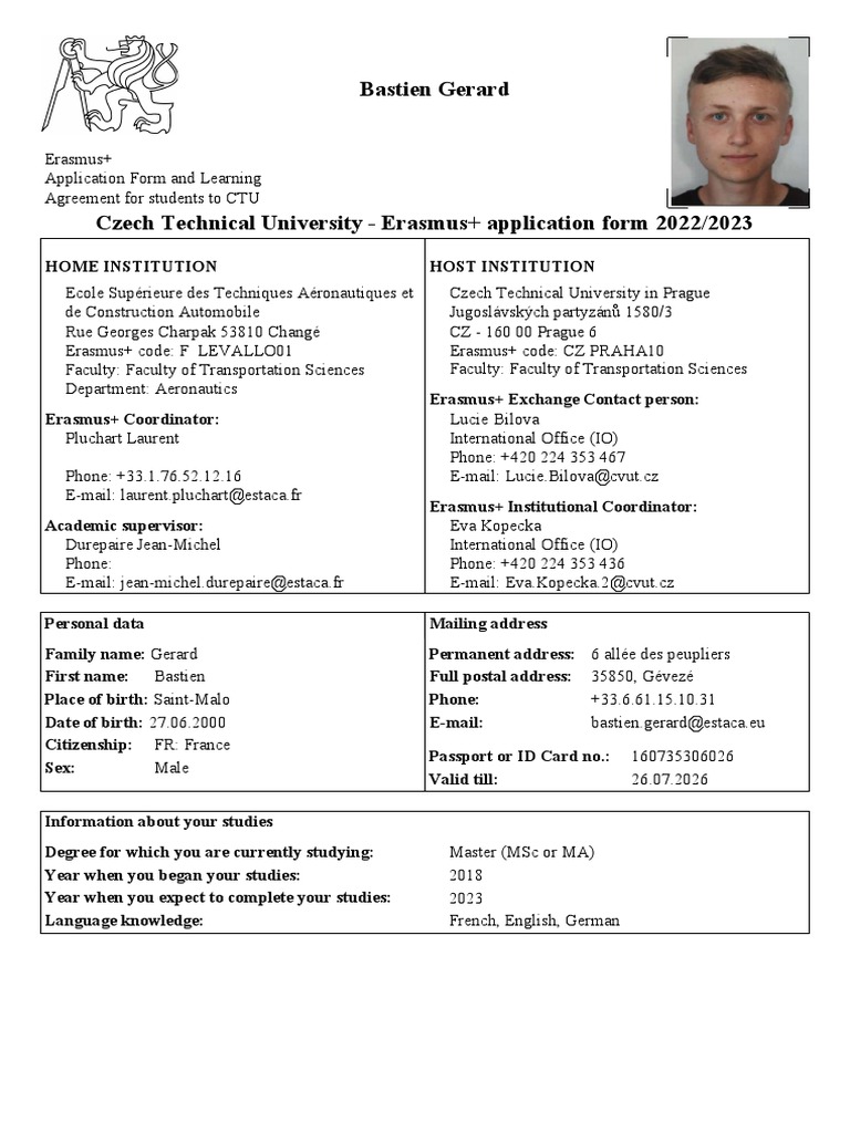 Erasmus+ Application for CTU | PDF | Transport | Data