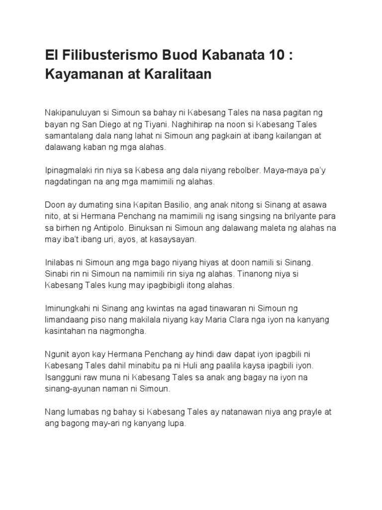El Filibusterismo Buod Kabanata 10 | PDF