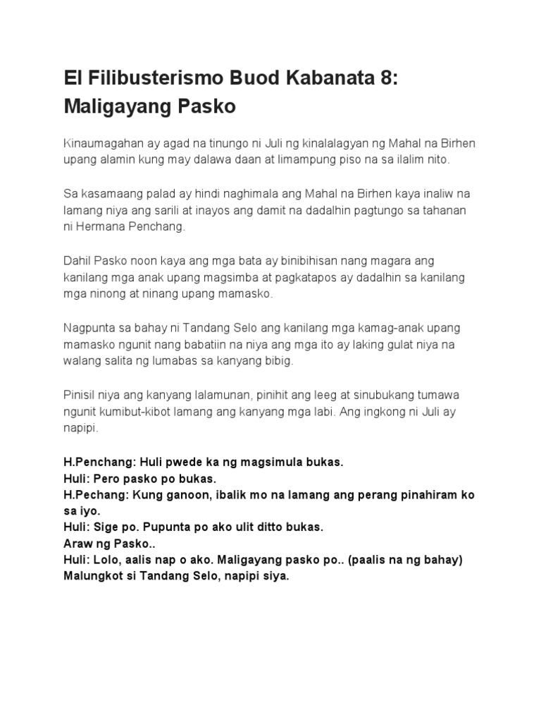 El Filibusterismo Buod Kabanata 8 9 | PDF