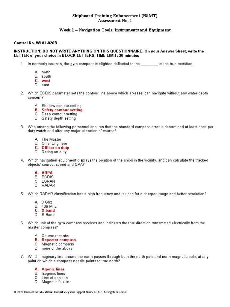 BSMT Act 1 - Set B Answer Key | PDF | Compass | Navigation