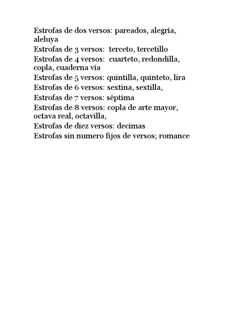 Tipos de estrofas y versos en poesía | PDF | Arte | Poesía