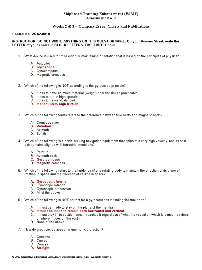 BSMT Act 2 - Set A Answer Key | PDF | Navigation | Geometry