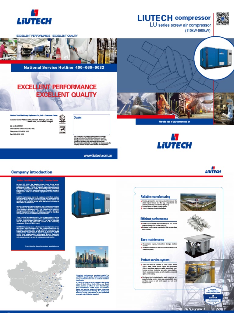 Liutech Scew Air Compressor 4-560kw | PDF | Electric Motor | Water