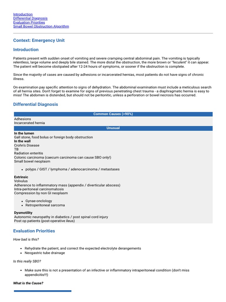 Small Bowel Obstruction Management Guide | PDF | Medicine | Diseases ...