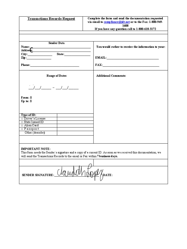 IDT Transaction Request Eng PDF | PDF