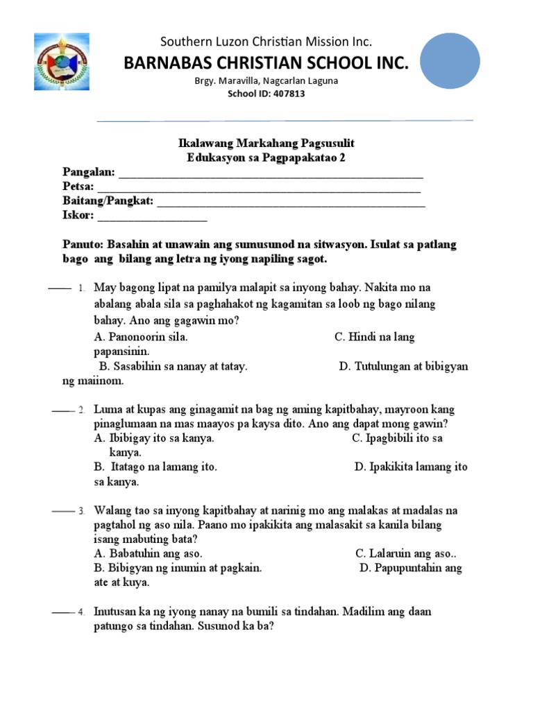 2nd Grading Exam. ESP2 | PDF