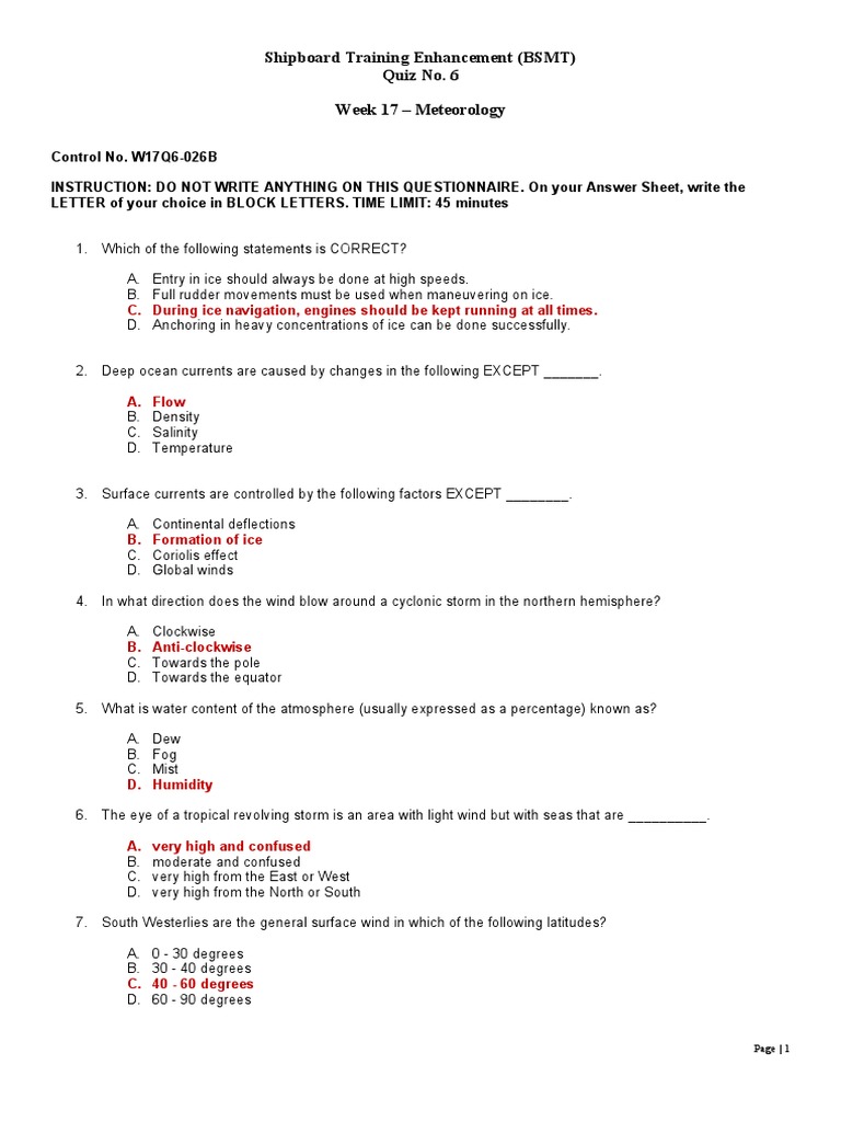 BSMT Q6 - Set B Answer Key | PDF | Atmosphere Of Earth | Wound