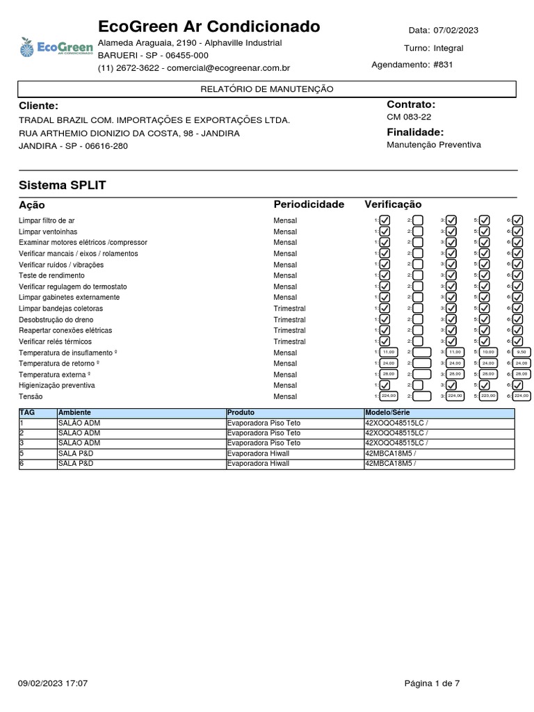 Relatório de Manutenção Ar Condicionado | PDF | Ar condicionado ...
