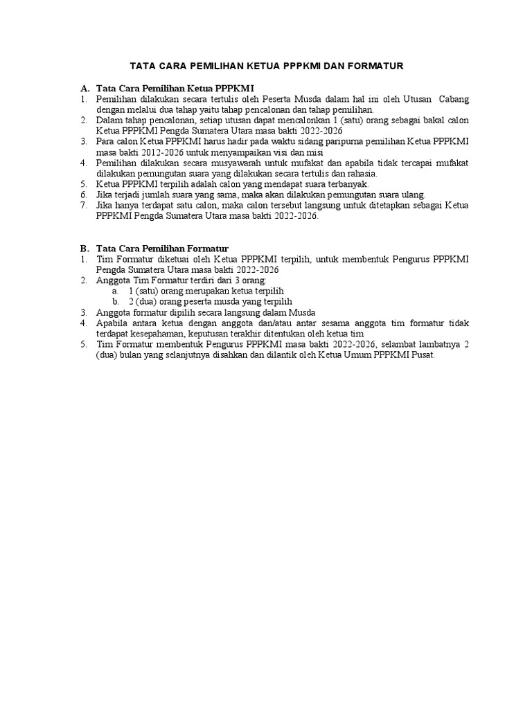 Tata Cara Pemilihan Ketua PPPKMI | PDF