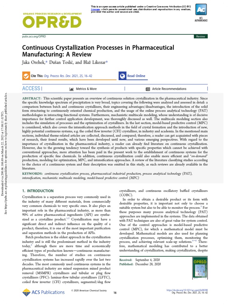 Acs Oprd 0c00398 | Download Free PDF | Crystallization | Nucleation