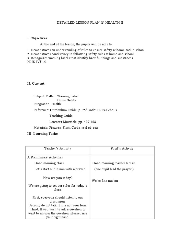 DETAILED LESSON PLAN IN HEALTH II Ressie Lumayag | PDF