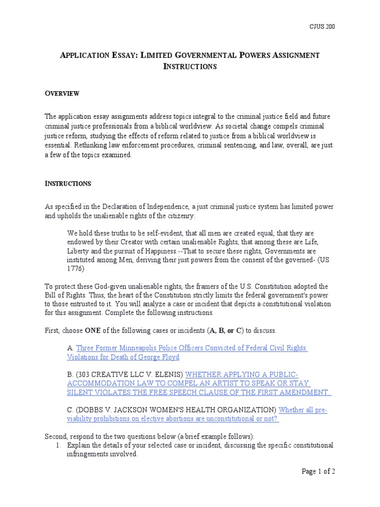Application Essay Limited Governmental Powers Assignment Instructions ...