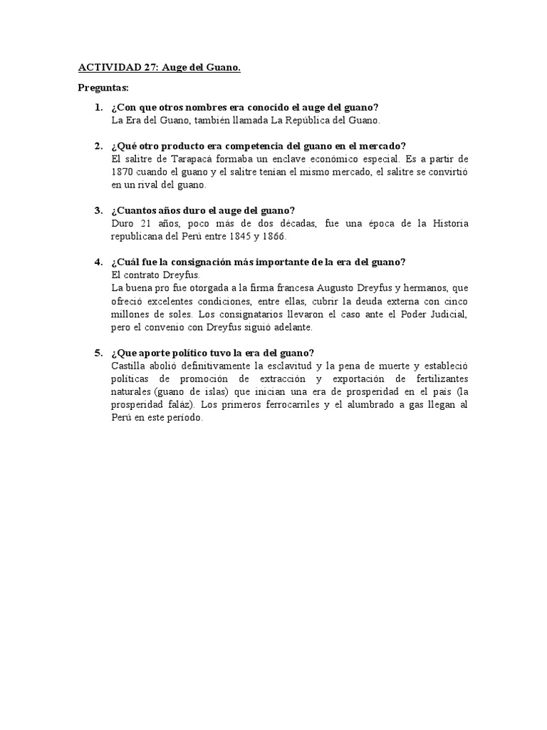 Actividad 27-Preguntas Auge Del Guano | PDF