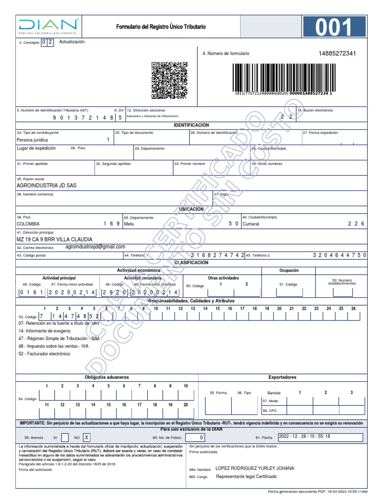 Rut JD SAS | PDF | Gobierno